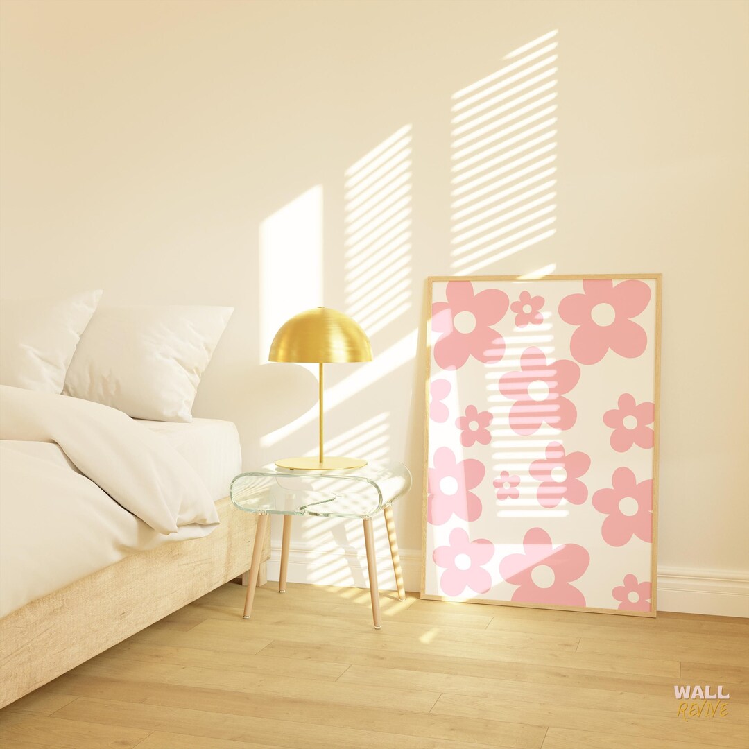 Pink Daisies Wall Art Boho Printable Art Pink Wall Dorm Decor Flower ...