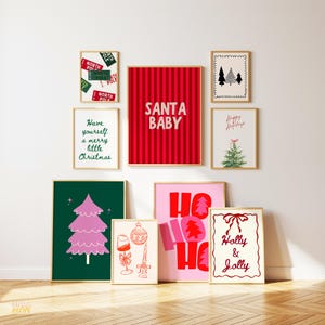 Christmas Wall Art Bundle, Preppy Gallery Wall Set, Cute Xmas Holiday ...