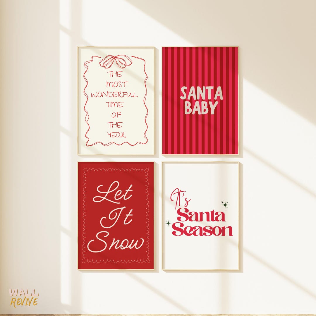 Christmas Wall Art Printable Set of 4, Santa Baby Let It Snow the Most ...