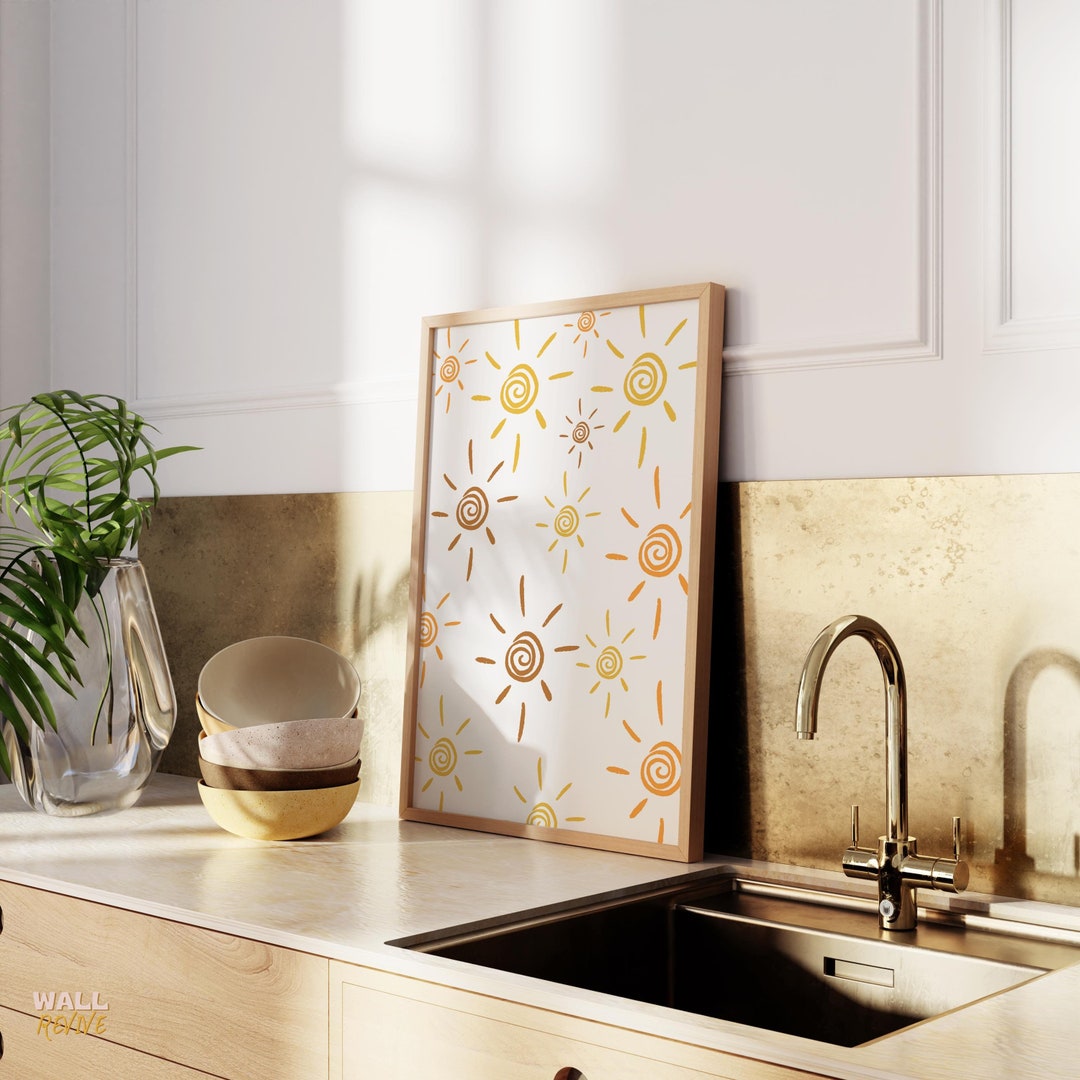 Modern Sun Art Print Yellow Sun Wall Decor Sunset Decor Air Bnb Wall ...