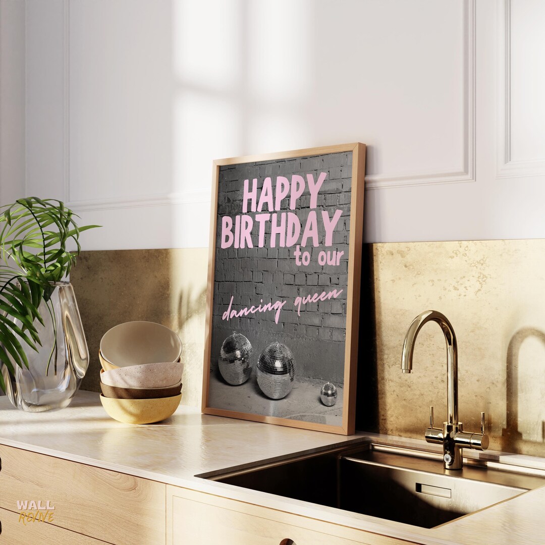 Dancing Queen Birthday Print Pink Disco Ball Happy Birthday Decor ...