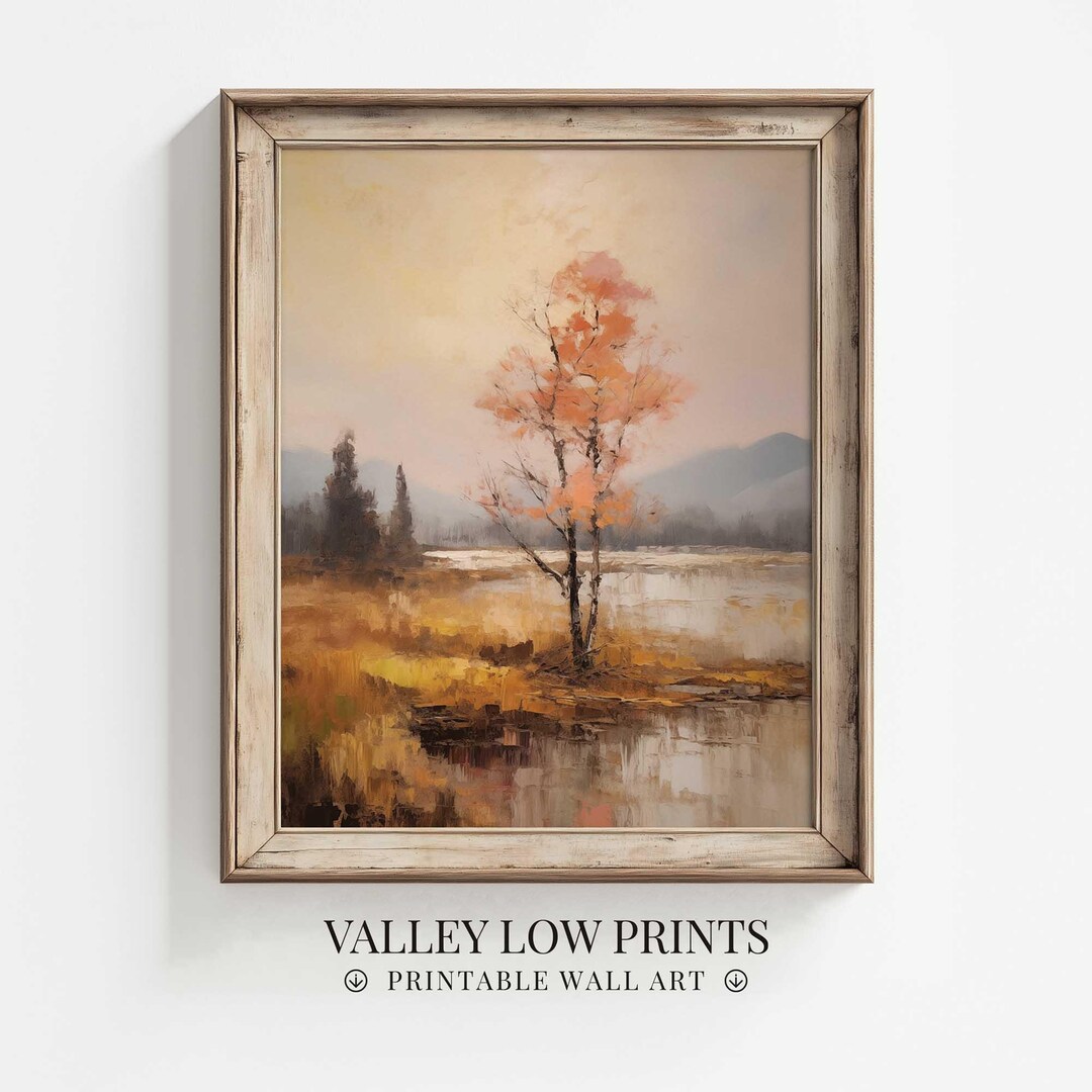 Vintage Fall Oil Painting Landscape Wall Art | Moody Autumn Scene Print ...
