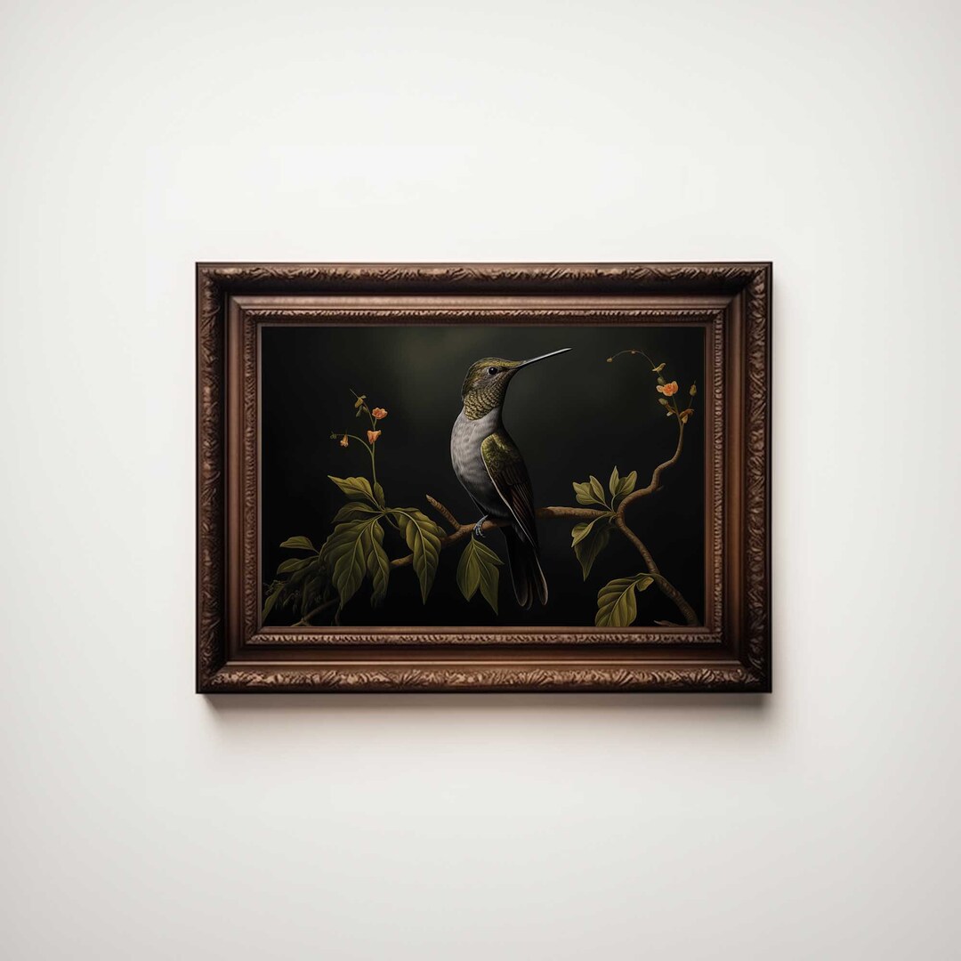 Dark Moody Hummingbird Painting Style Digital Download Wall Art Oil ...