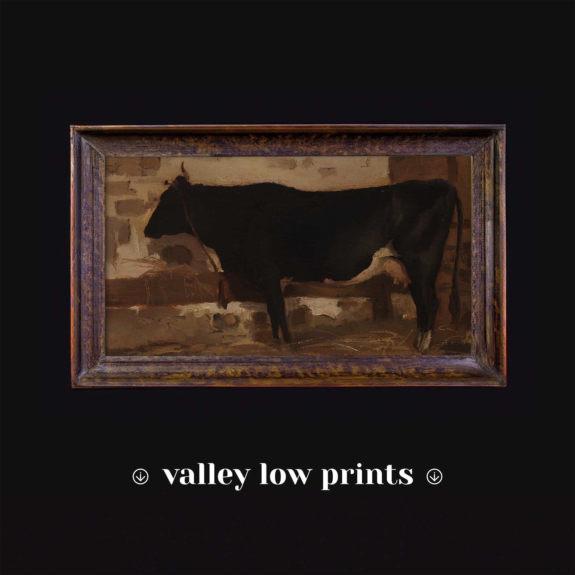 Farmhouse Cow Oil Painting Digital Download Wall Art | Vintage Moody ...