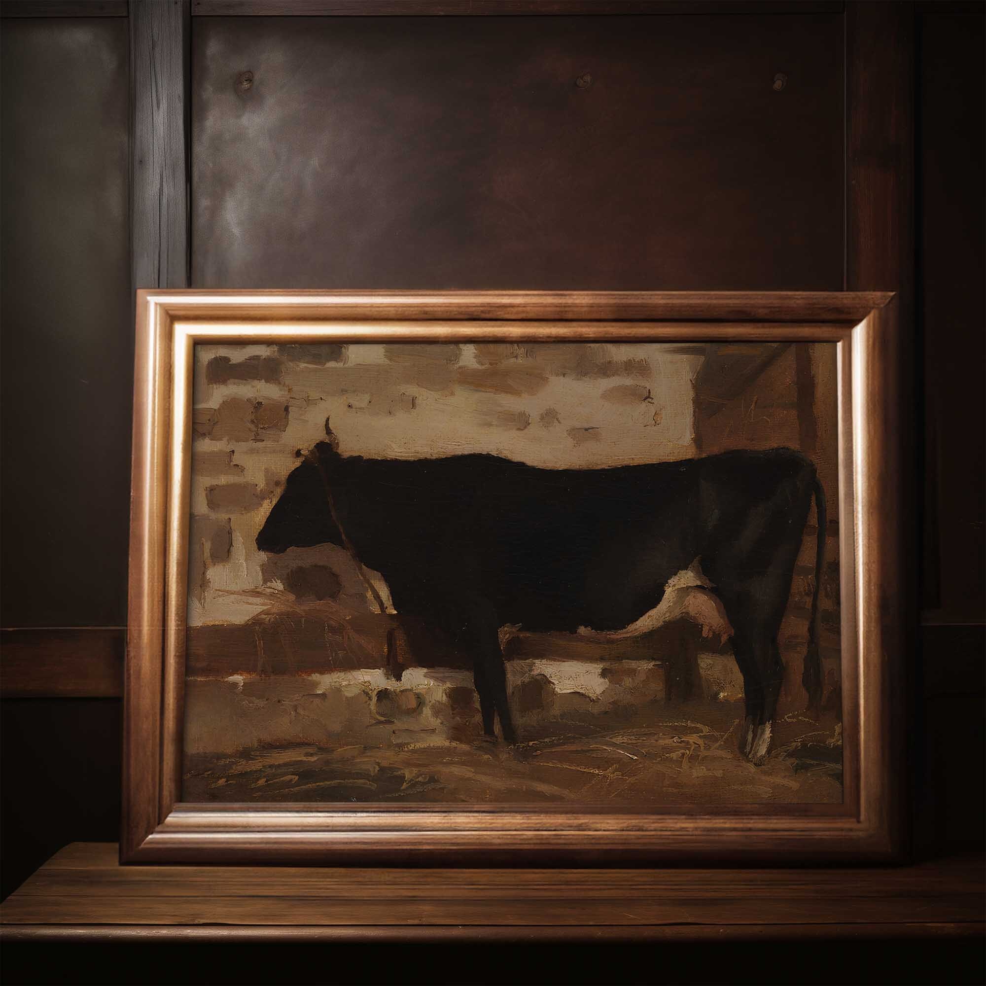 Farmhouse Cow Oil Painting Digital Download Wall Art | Vintage Moody ...