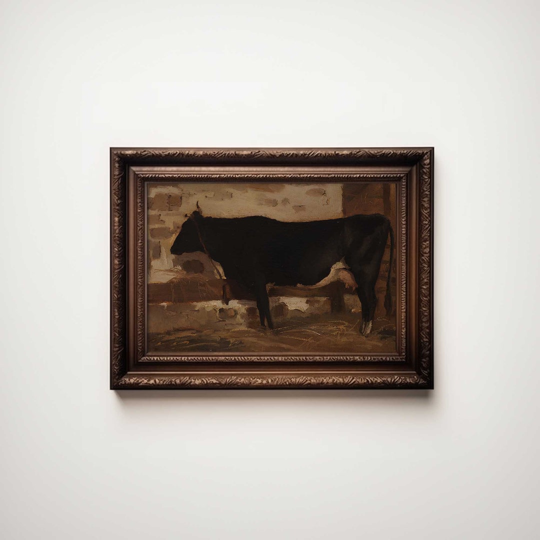 Farmhouse Cow Oil Painting Digital Download Wall Art Vintage Moody Art ...