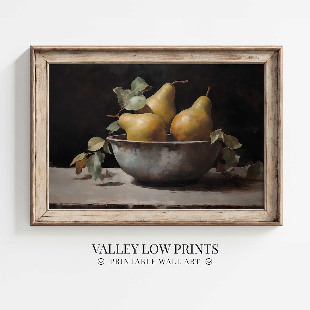 Moody Still Life Oil Painting Digital Download | Antique Fruit Wall Art ...