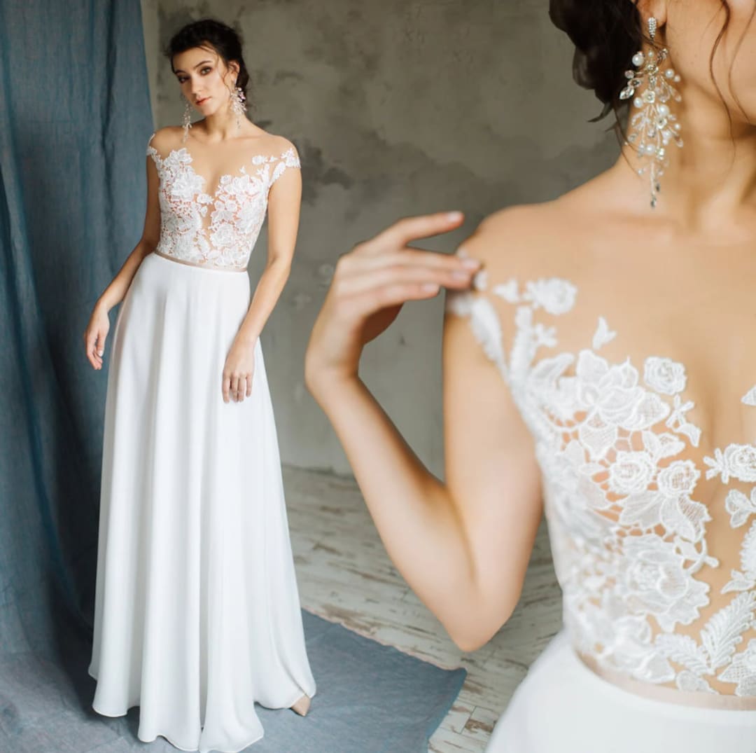 Simple Romantic Lace Wedding Gown, Custom Design Sewing, Minimalist ...