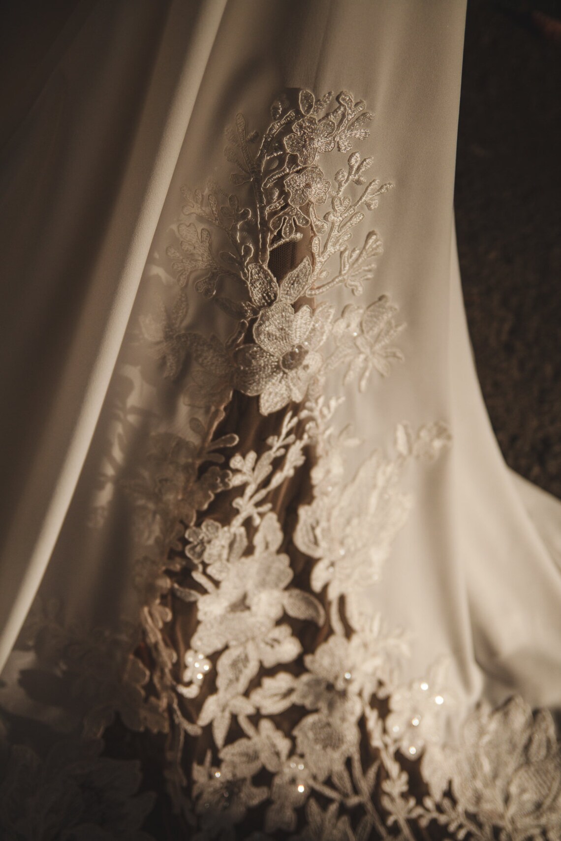 Floral Lace Mermaid Bridal Gown With Leg Slit, Elopement Wedding Dress ...