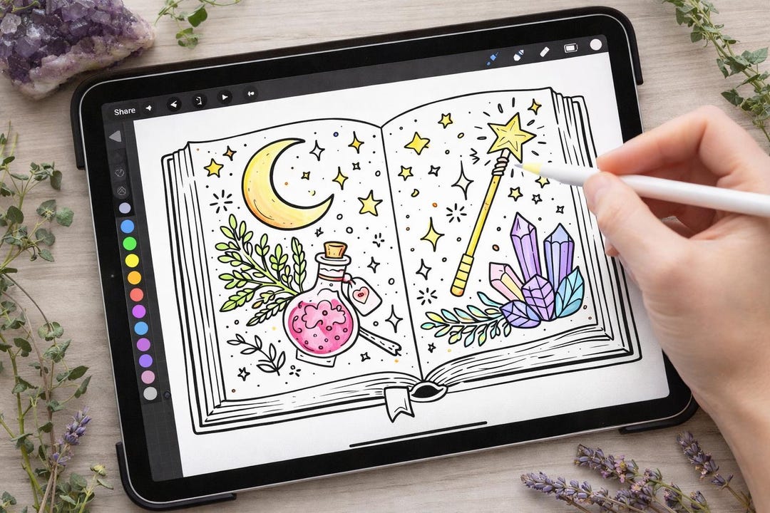 Witchy Spell Book Coloring Page | Magical Printable for Adults - Etsy