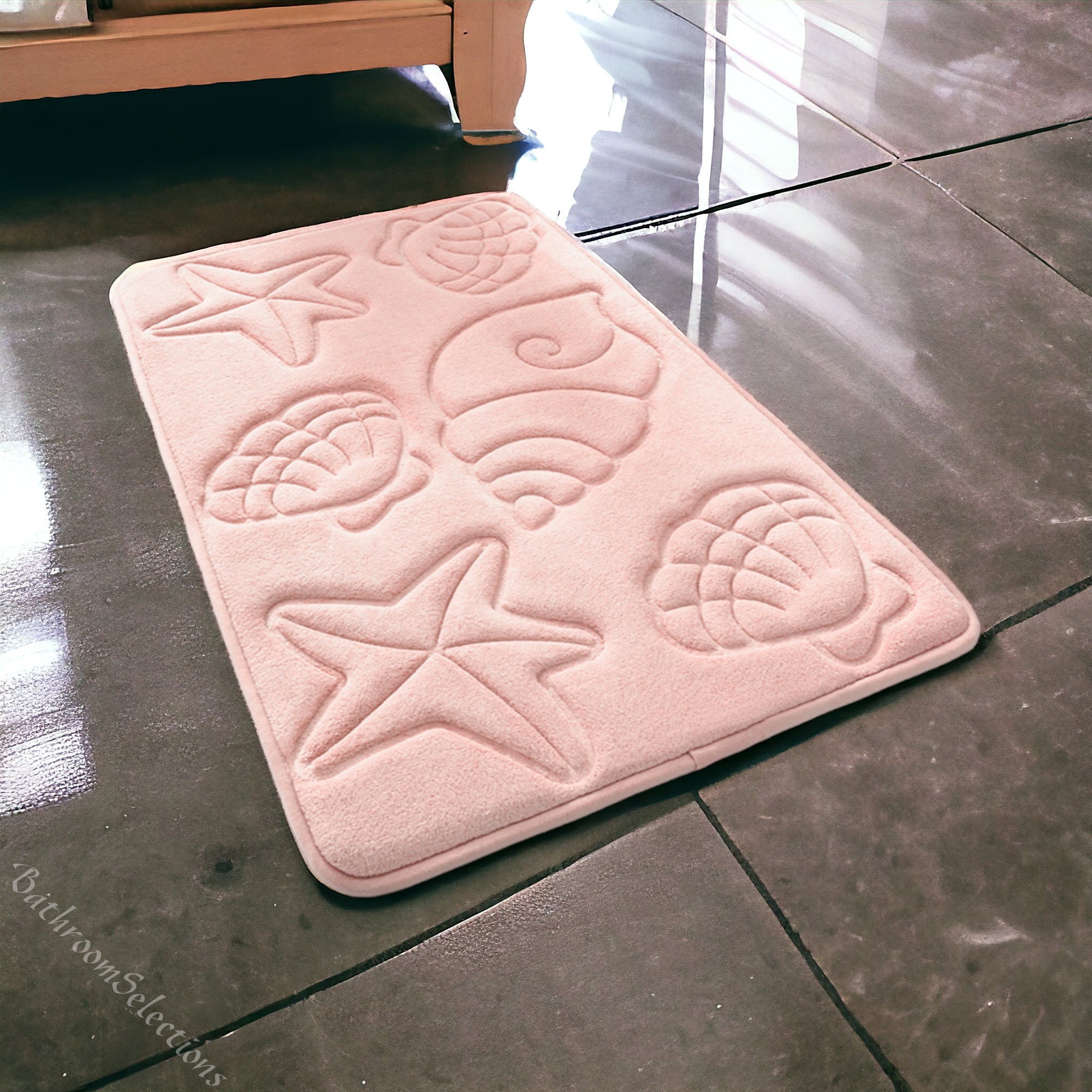 Starfish Bath Mat for Bathroom Decor, Sea Shells Bath Mat, Absorbent ...