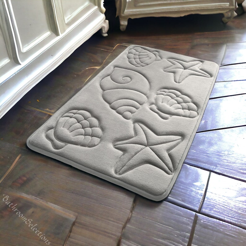 Starfish Bath Mat for Bathroom Decor, Sea Shells Bath Mat, Absorbent ...