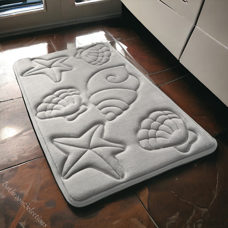 Starfish Bath Mat for Bathroom Decor, Sea Shells Bath Mat, Absorbent ...