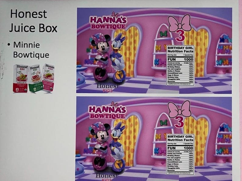 Juice Box Stickers / Decorations / Party Favors / Bluey / Minnie / Paw ...