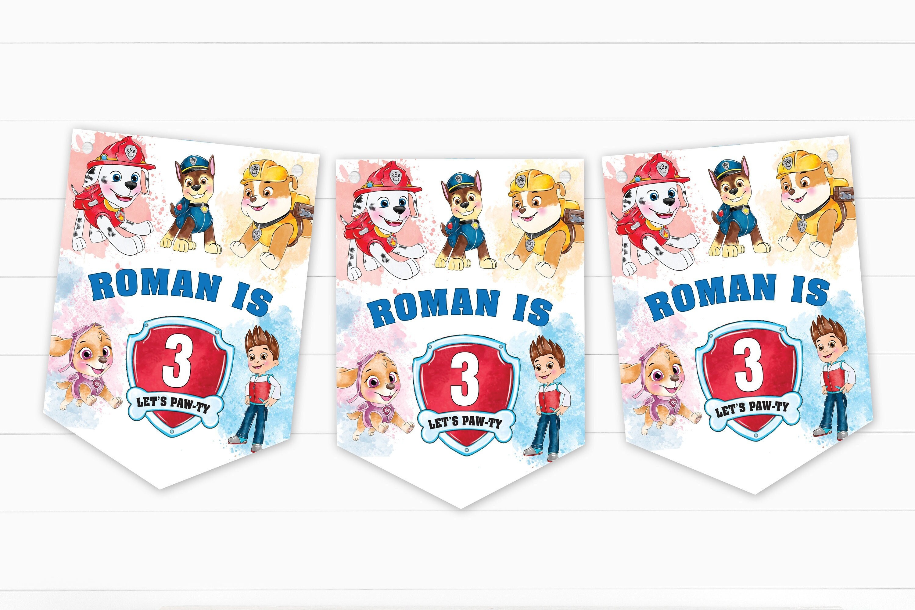 Paw Patrol Personalised Happy Birthday Bunting Watercolour Design Party ...