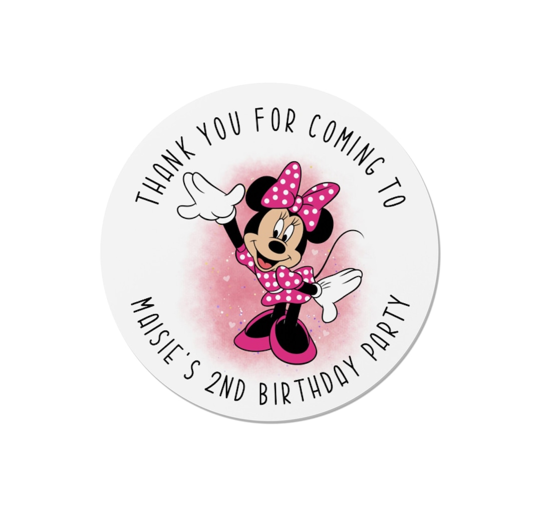 Minnie Mouse - Watercolour Design - Birthday Party - Thank You Stickers ...