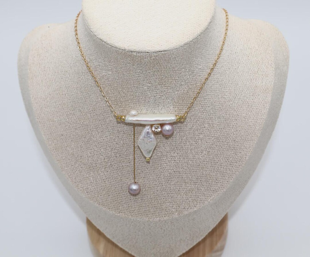 Thea Asymmetrical Pearl Necklace Balance Beam - Etsy