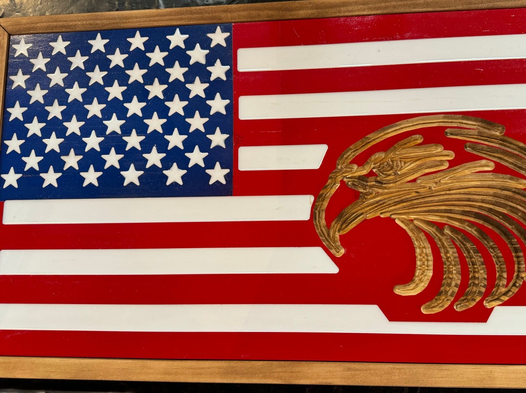 Epoxy Finish Wood Flag With Eagle Detail Rustic Wall Art - Etsy