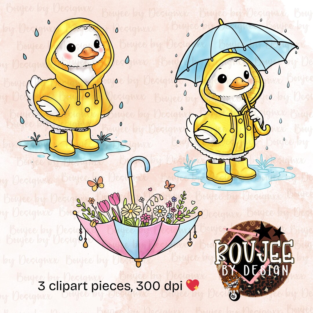 Cute Goose Clipart in Raincoat | Spring Goose PNG | Baby Goose With ...