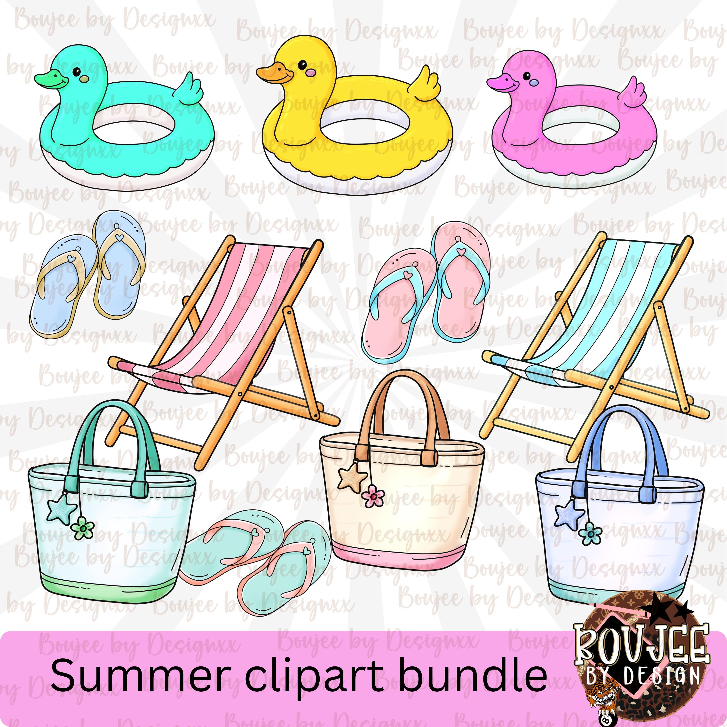 Summer Clipart Bundle PNG, Beach Clipart, Pool Float Duck, Flip Flops ...