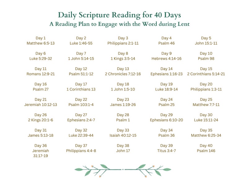 Lent 40 Day Bible Reading Plan - Etsy