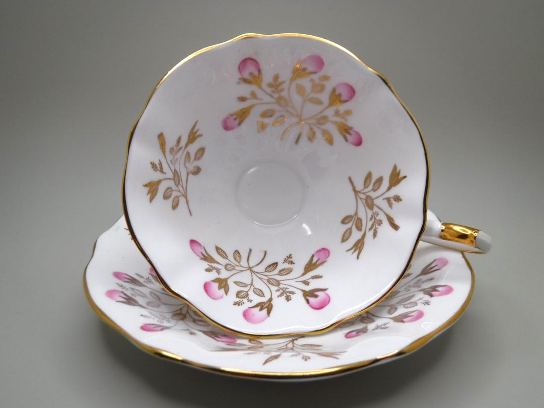 Queen Anne Vintage Teacup and Saucer | Pink Gold | English Bone China ...