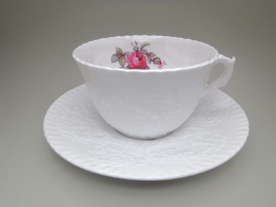 Spode Savoy Rose Teacup and Saucer: Pink Roses, Cabbage Leaf Design ...