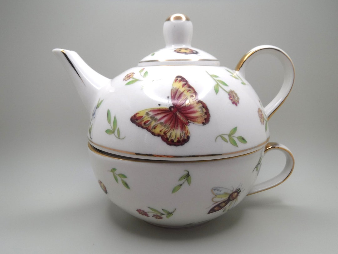 Adeline Vintage Teapot and Teacup Set | Butterfly Ladybug Bee | Fine ...