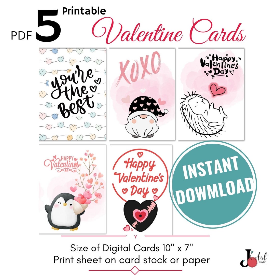 Printable Valentine Day Card, Cute Valentine Card, Instant Download ...