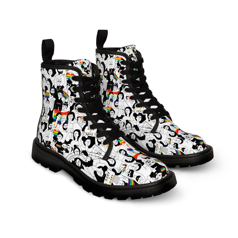 Pride Parade Men's Canvas Boots Illustrated Pride Month Pattern Black ...