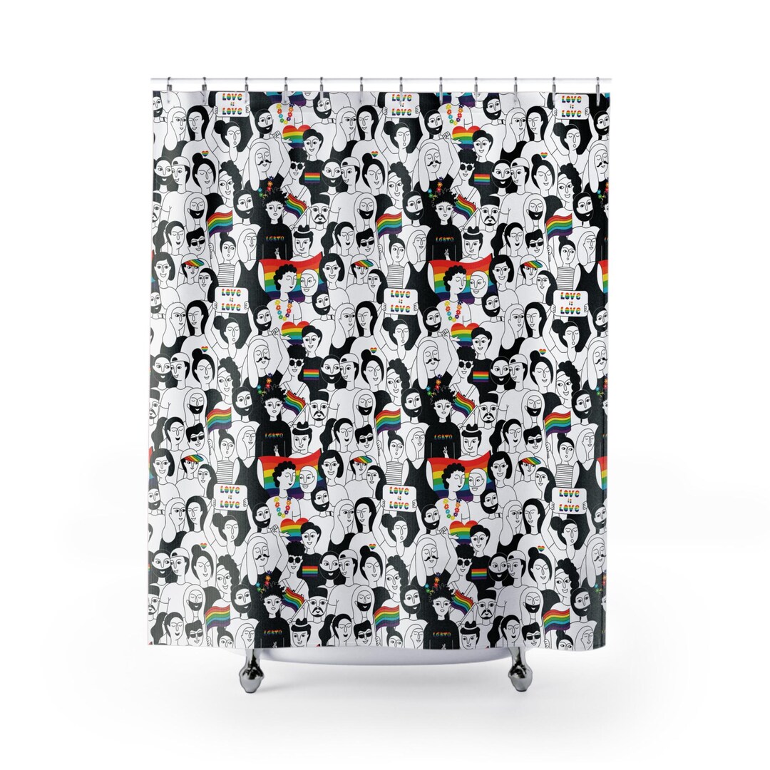 Unique LGBTQIA Pride Shower Curtain With Rainbow Flags and Black ...
