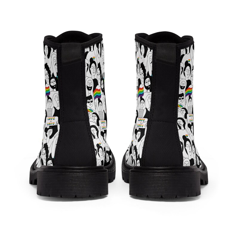 Pride Parade Men's Canvas Boots Illustrated Pride Month Pattern Black ...