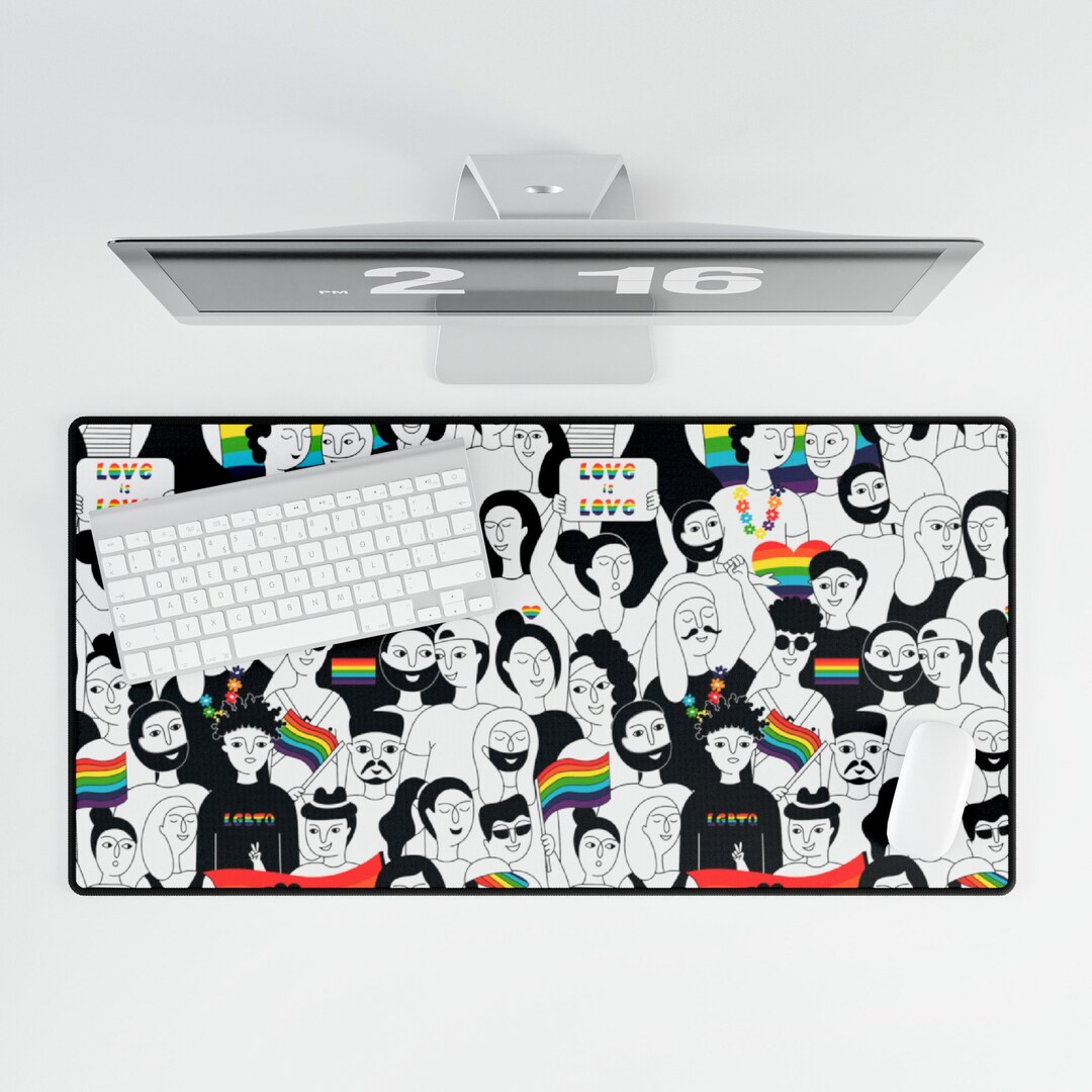 LGBTQIA Pride Desk Mat With Black and White Rainbow Illustration for ...