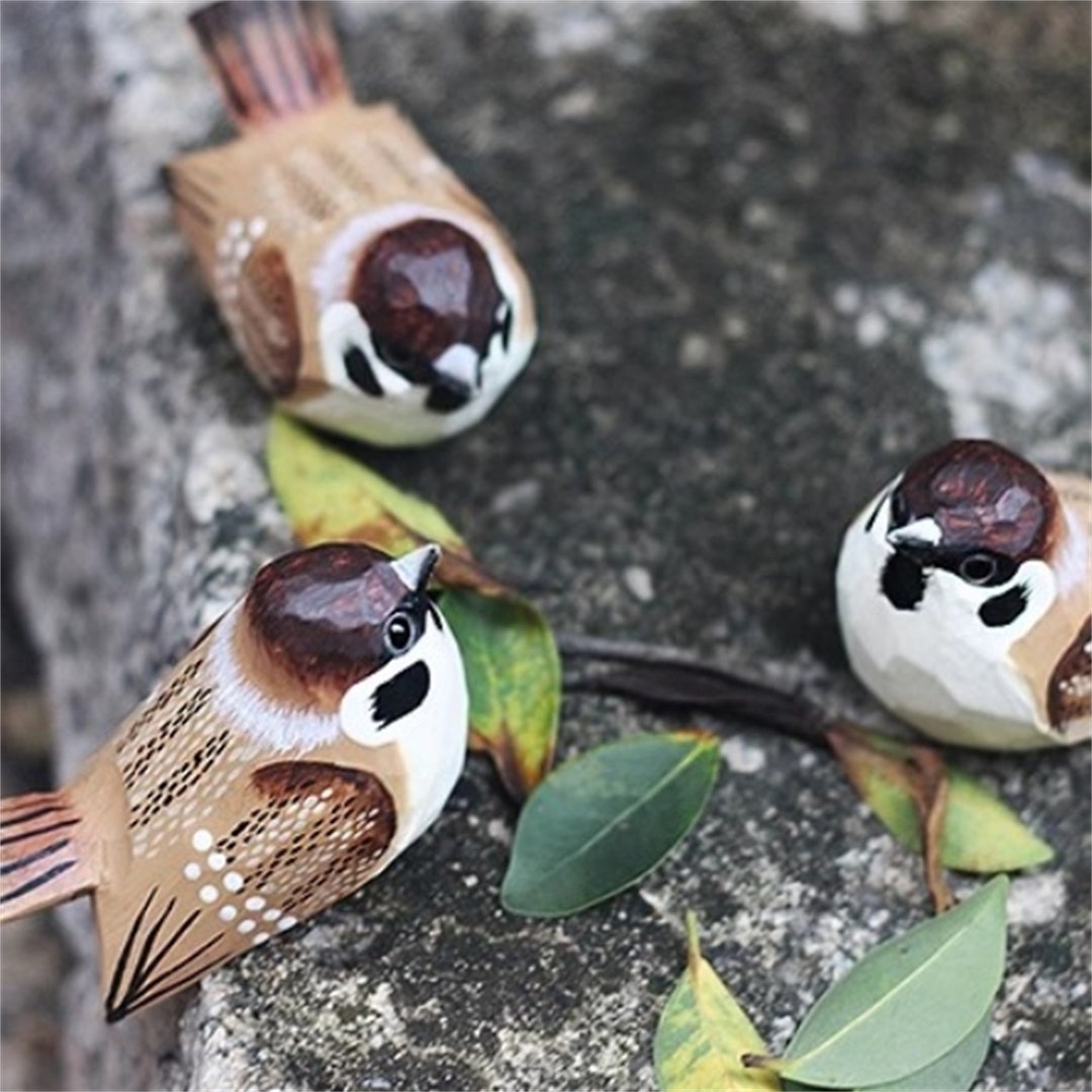 Super Cute Little Fat Birds Wooden Carved,sparrow Carving Figurines ...