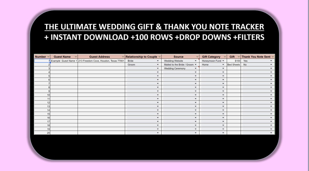 Wedding Gift & Thank You Note Tracker - Etsy
