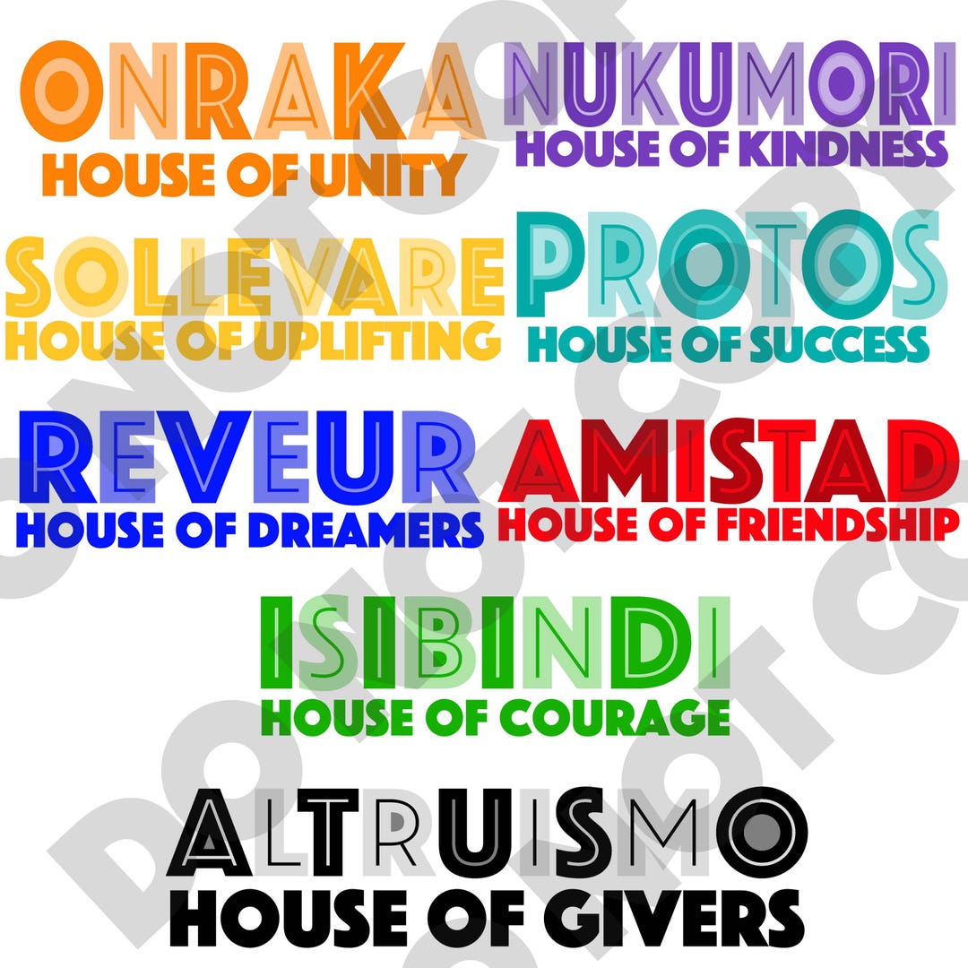 All 8 Houses RC Houses Isibindi, Reveur, Amistad, Altruismo Tee Shirt ...