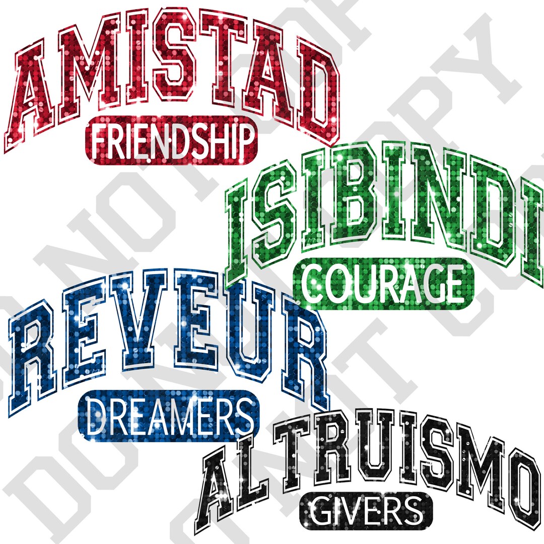 RC Houses Isibindi, Reveur, Amistad, Altruismo Sequin Tee Shirt Design Printable PNG Digital Art ...