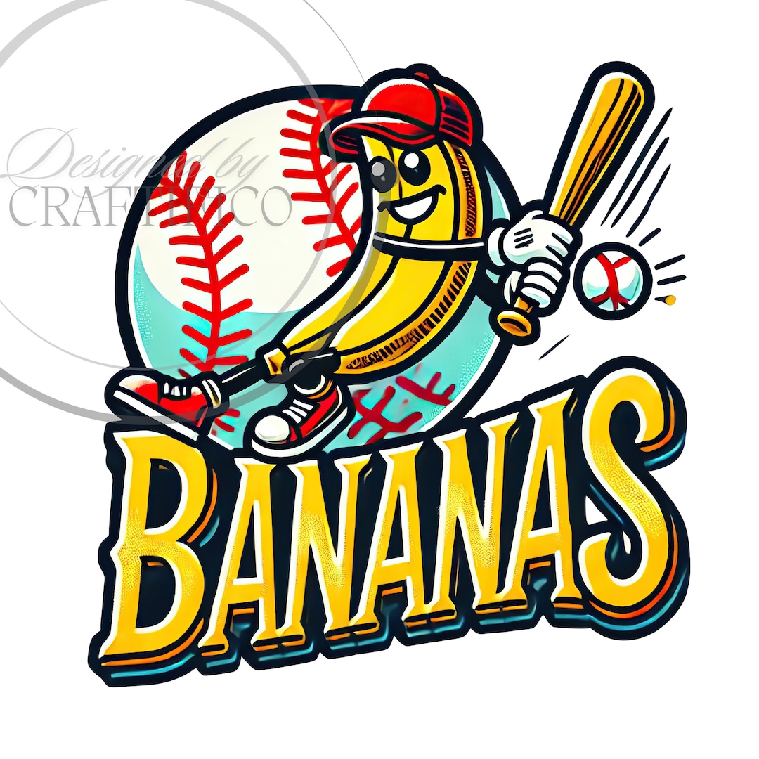 Let's Go Bananas Baseball PNG Sports Team Mascot Funny Banana Playing ...