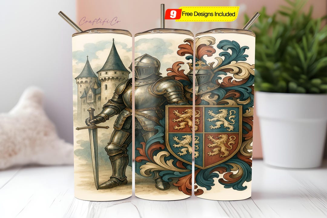 Vintage Knight Tumbler Wrap, Medieval Castle 20 Oz Skinny Sublimation ...