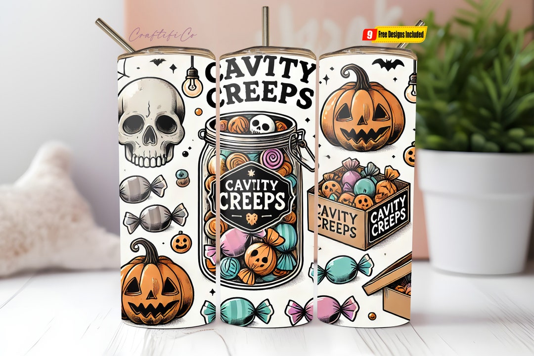 Cavity Creeps Vintage Halloween Candy Jar Clipart, Cartoon Pumpkins ...