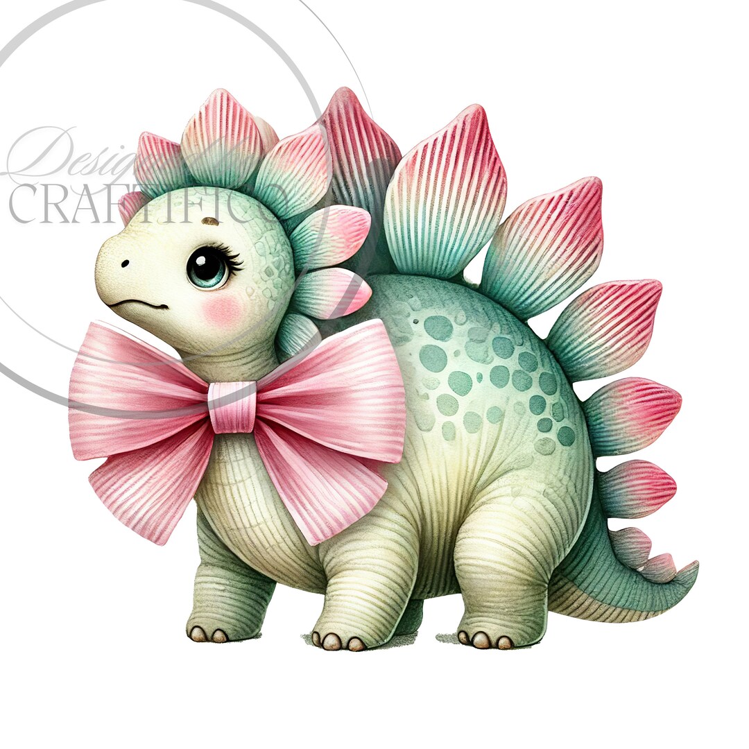 Girly Dinosaurs Watercolor Clipart Set - Dino Clip Art Bundle of ...