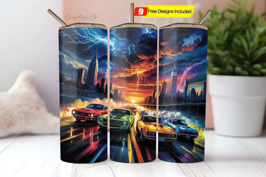 Muscle Car Tumbler Wrap, Vintage Car Sublimation, 20oz Straight Tumbler ...