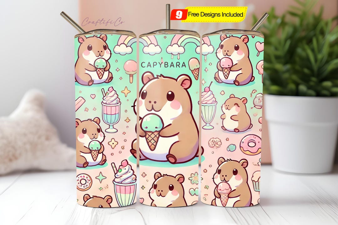 Capybara 20oz Skinny Tumbler Wrap Sublimation Cute Art Png Downloadable ...