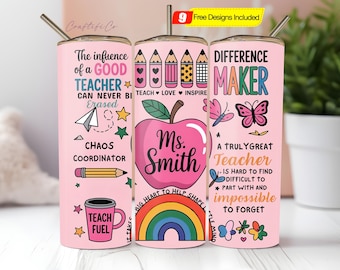 3D Inflated Teach Love Inspire, Puffy Teacher Rainbow Tumbler, Pink ...