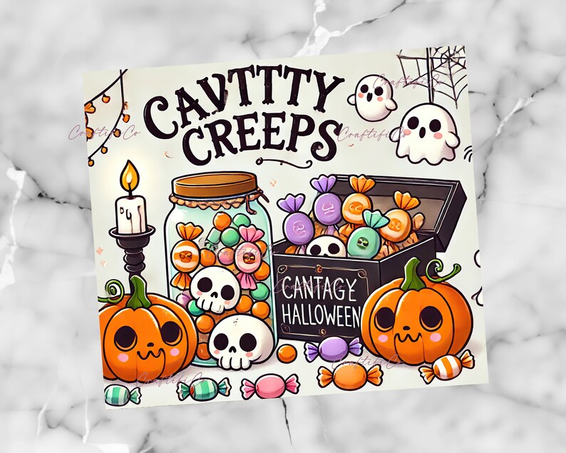 Cavity Creeps Vintage Halloween Candy Jar Clipart, Cartoon Pumpkins ...