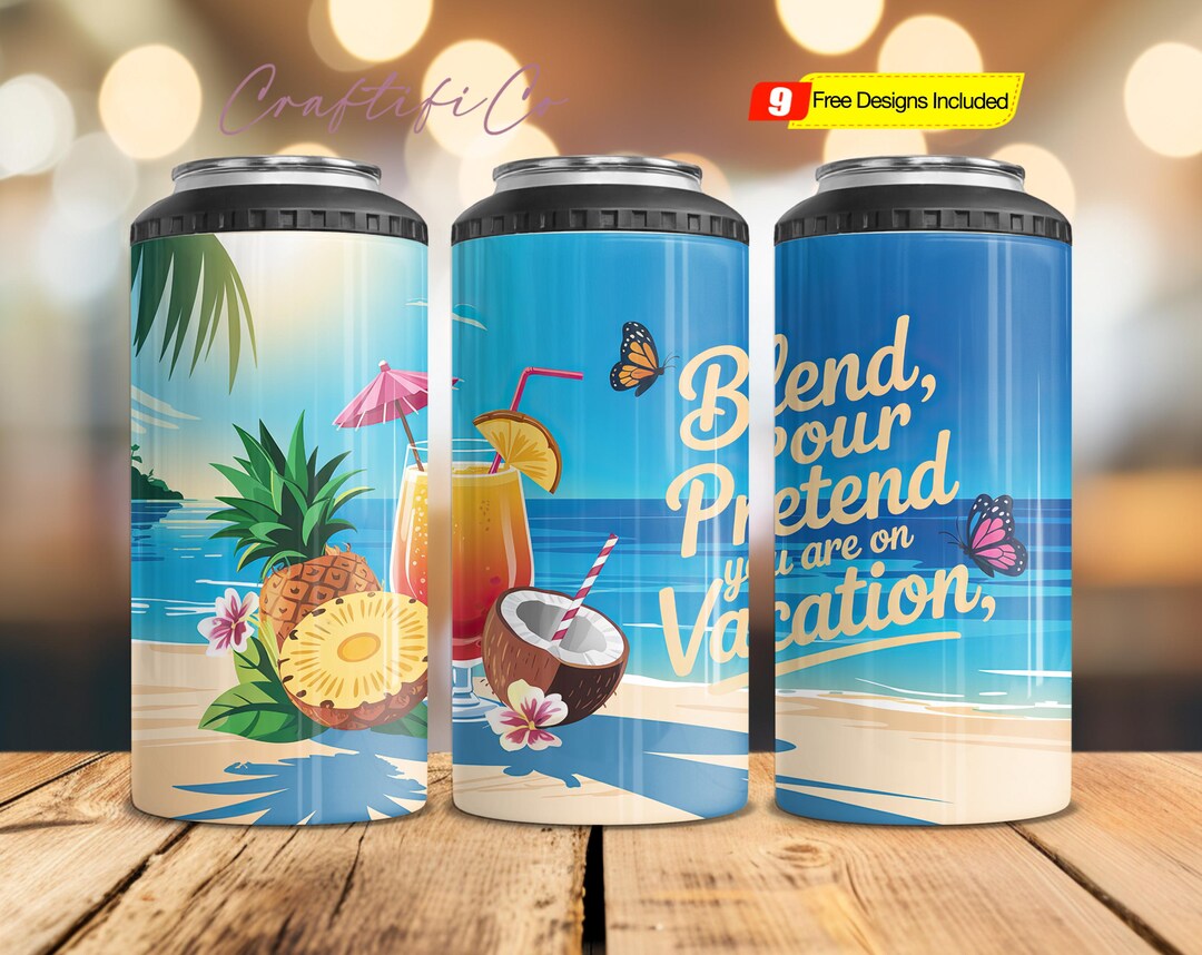 Funny Summer Cocktail Tumbler Wrap 4 in 1 Can Cooler PNG Design, Pina ...