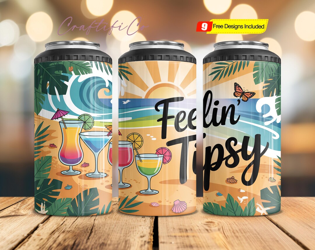 Feelin Tipsy 4 in 1 Can Cooler Wrap PNG Design, Drinking 4in1 Can ...
