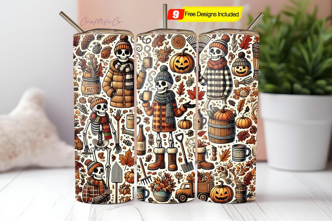 Cozy Fall Skeleton Tumbler Wrap PNG, Autumn Flannel Skeletons With ...