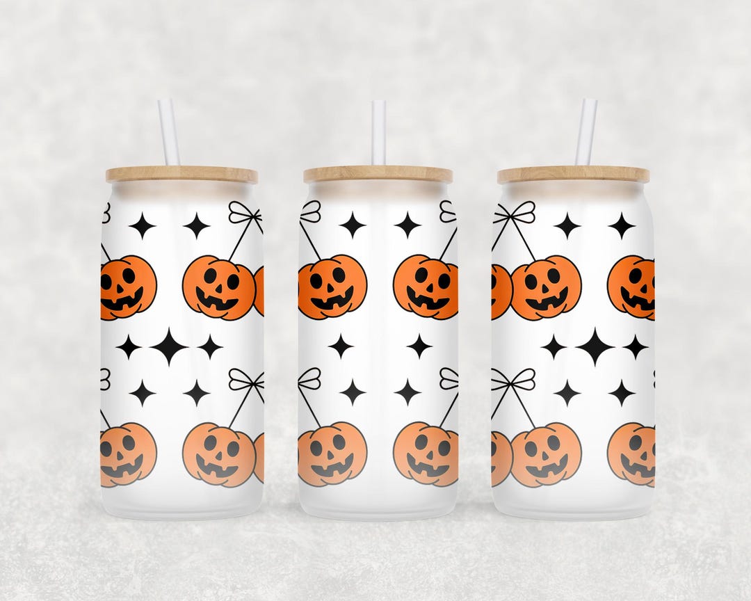 Pumpkin Cherry Bow Libbey Glass Wrap PNG, Fall Coquette Cup, 16oz ...