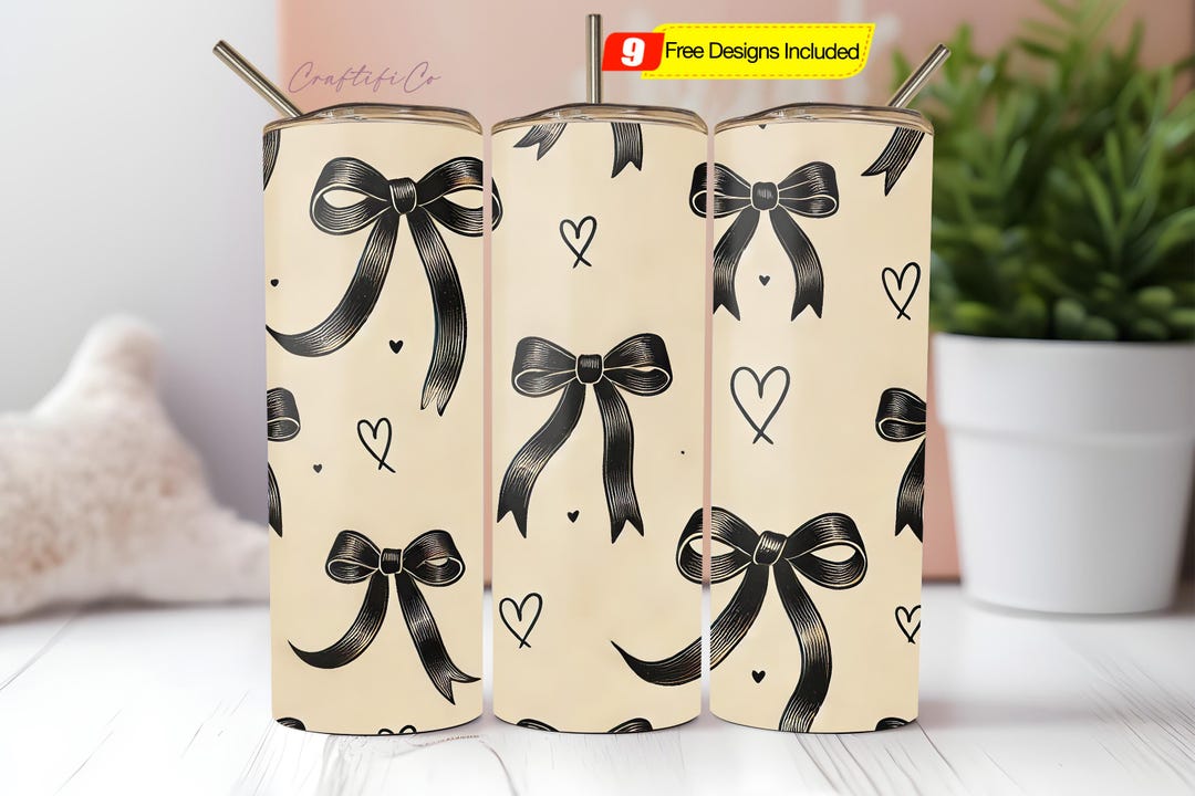 Coquette Bow Tumbler Png, Seamless Bows Tumbler Design, Black Bows 20oz ...